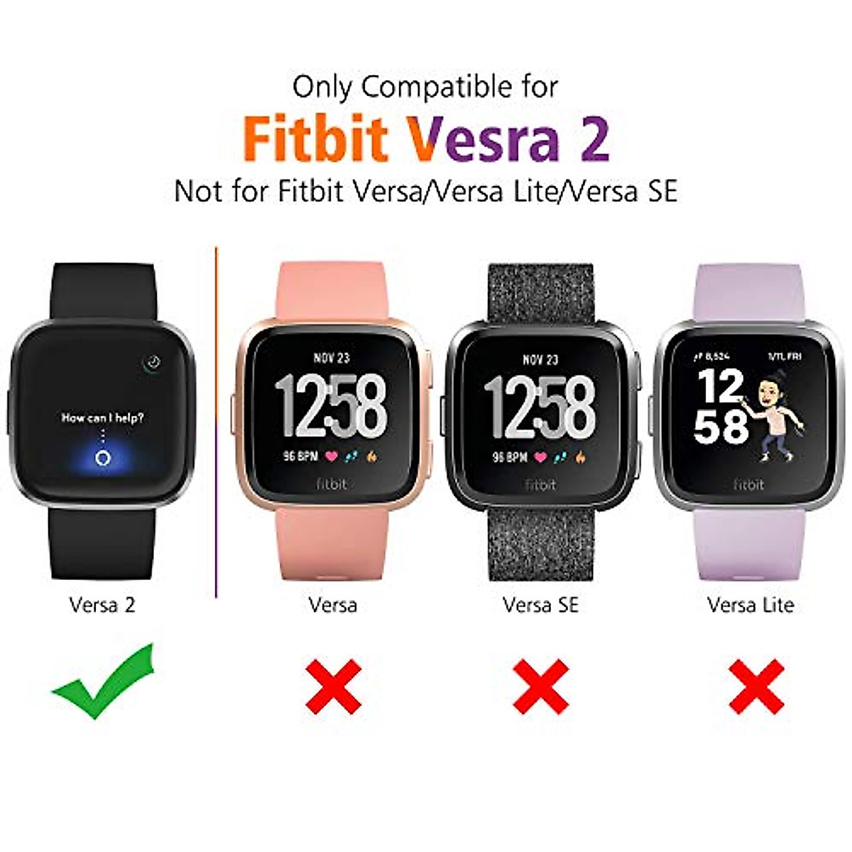 [6 Pack] Mugust Screen Protector Compatible with Fitbit Versa 2 Case, TPU Plated Full Around Protective Case Cover (Black, Space Gray, Silver, Rose Gold, Rose Pink, Clear)
