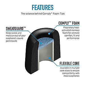 Comply Isolation Plus Memory Foam Earbuds Tips for Sennheiser Momentum/HD 1,IE 800 S,CX 3.00,5.00,6.00BT & 7.00BT with Noise Reduction, WaxGuard, and Secure Fit (Assorted, 3 Pair), Black (19-30204-11)