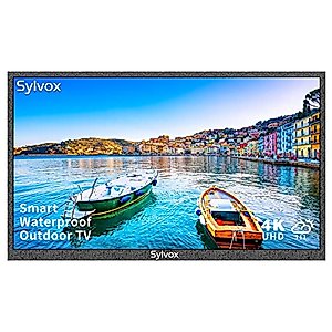 SYLVOX 65-Inch Outdoor TV, Smart TV Waterproof 4K LED Outdoor Television with Dual Speakers, Ultra-Thin High Resolution, Support Bluetooth & Wi-Fi, Commercial Grade Suitable for Partial Sun Areas