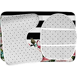 DONMYER Bathroom Rugs and Mats Sets 3 Piece,Black and White Stripe Modern Pink Floral Butterfly,Bathroom Rugs Non Slip, Absorbent Bath Mat Washable Bathroom Floor Mats