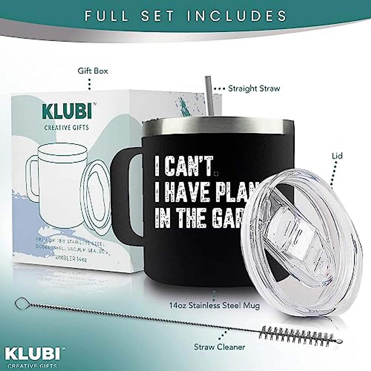 KLUBI Birthday Gifts for Dad Men- Coffee Tumbler Mug 14oz - Garage Dad Funny, Cool Fathers Day Gift Idea from Daughter, Son, Husband, Guys, Papa Who Wants Nothing, Grandpa, Awesome, Mechanic, Uncle