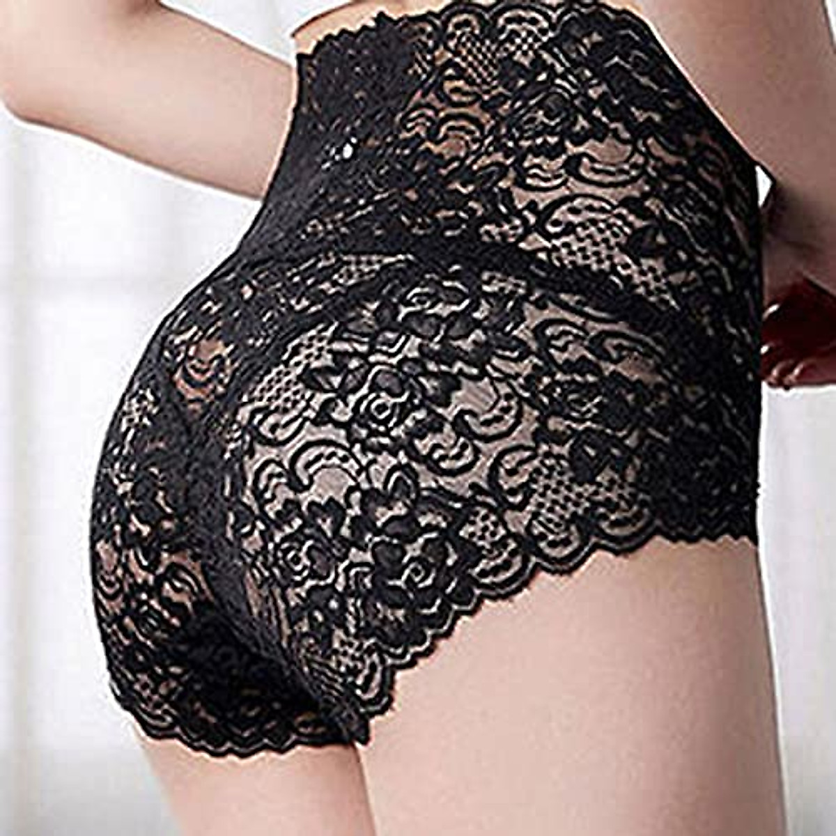Kinple Women's High-Waist Undies Briefs Sexy Floral Lace Panty See Through Erotic Brief Teen Girls Cheeky Hipster Panties Black