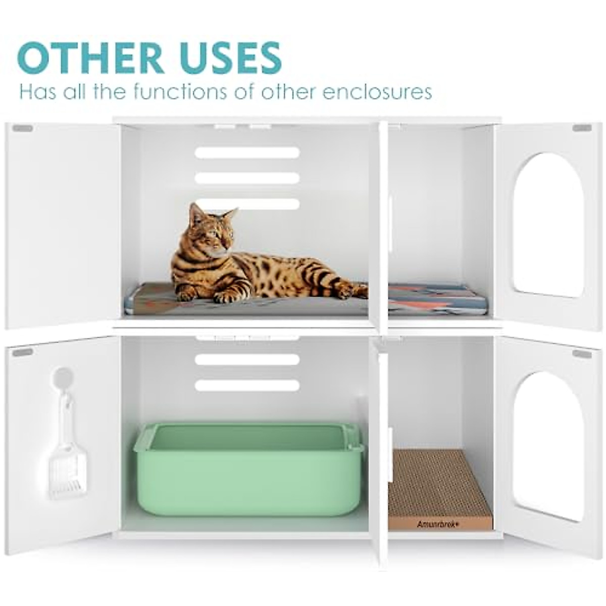 Amunrbrek Cat Litter Box Enclosure Furniture as End Side Table, Stackable Litter Box Furniture with Front-entry Cat Door (White)