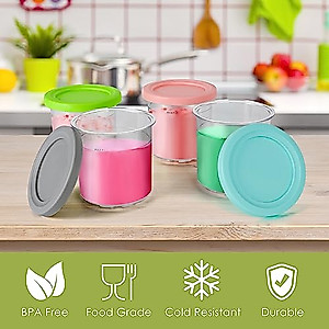 4 Pack Ice Cream Pint Containers, Replacement for Ninja Creami Pints and Lids, Compatible with NC299AMZ & NC300s Series Creami Ice Cream Makers, BPA Free, Dishwasher Safe, Grey/Pink/Green/Lake Blue