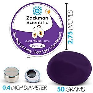 Zackman Scientific Magnetic Putty with Magnet and 2.75" Tin Can Play Kit - Non-Toxic Oiled Silicone, Assorted Colors, 5 Pack