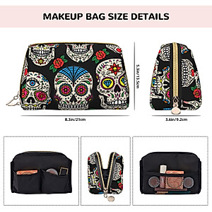 MZERSE Vintage Makeup/Travel/Cosmetic Portable Bag with Zipper, Lightweight Toiletry Bag Case Pouch Compatible With Halloween Mexican Day Dead Sugar Skulls, Luxury Cash Pencil Bag Gift