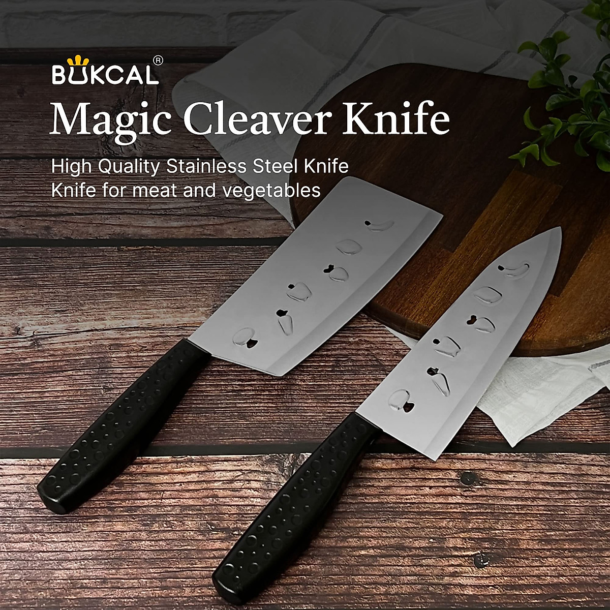BUKCAL Magically Super light Cleaver Knife, 6 Inch Cleaver Knife, Easy Cutting Knife with Hollow Edge, Stainless Steel Knife, Cooking Knives
