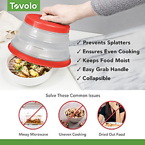 Tovolo Microwave Splatter Cover for Food, 3-Pack (Candy Apple Red) - Collapsible & Vented Silicone Splatter Guard Lid - Microwave Plate & Dish Cover with Handle - BPA-Free Kitchen Gadget for Meal Prep