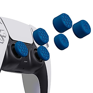 PlayVital Blue Ergonomic Stick Caps Thumb Grips for PS5/4, Xbox Series X/S, Xbox One, Xbox One X/S, Switch Pro Controller - with 3 Height Convex and Concave - Diamond Grain & Crack Bomb Design