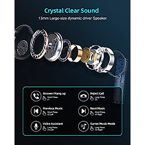 iFory True Wireless Earbuds, Bluetooth 5.3 in-Ear Earphones with Game/Music Mode 60ms Low-Latency Headphones, 40H Playtime Headset Noise cancelation, Auto Pairing Charging Case Headphones (Black)