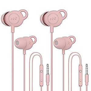 yi-shaney 2 Pack Wired Sleep in Ear Earbuds Headphone, Soft Lightweight Silicone Noise Cancelling Earphones with 3.5mm Audio Devices for Side Sleeper, Snoring, Air Travel & Relaxation (Pink)