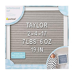 Pearhead Classic Wooden Letterboard, Gender-Neutral Baby Keepsake Nursery Décor, Photo Prop Message Board, Gray and White