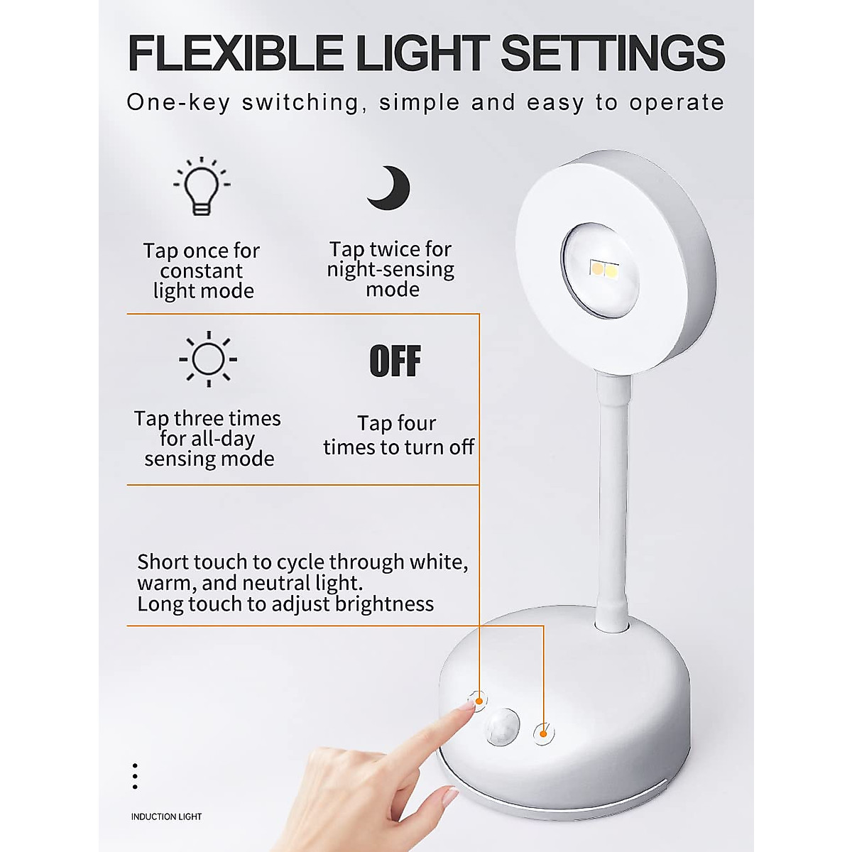 GARTO Spotlight Battery Operated, Motion Sensor Picture Light LED Cat-Eye Bulb Wall Sconce, Stick on Display Accent Lighting Dimmable 360° Rotation Rechargeable for Paintings (White, 1Pack)