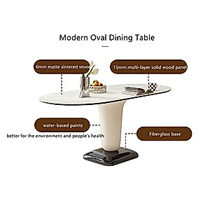 BIGMAII Oval Dining Table Modern Mid-Century Kitchen Table White Sintered Stone Top Table with Marble Pattern, Pedestal Dining Room Table 6 Person - 63" L Without Chairs