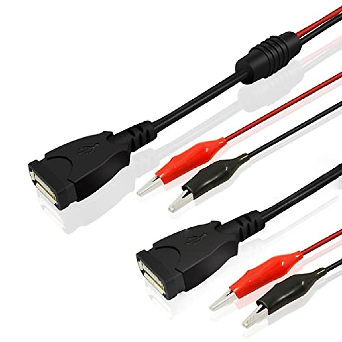 NOYITO Alligator Clips to USB Female Test Lead 18AWG Red Black Wire Max 5A Current Cable Length 12 inches Compatible with USB Devices (Pack of 2) (Alligator Clips to USB Female)