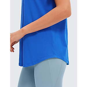 CRZ YOGA Women's Pima Cotton Short Sleeve Workout Shirts Casual Yoga T-Shirt Soft Athletic Tee Top Strong Blue X-Large