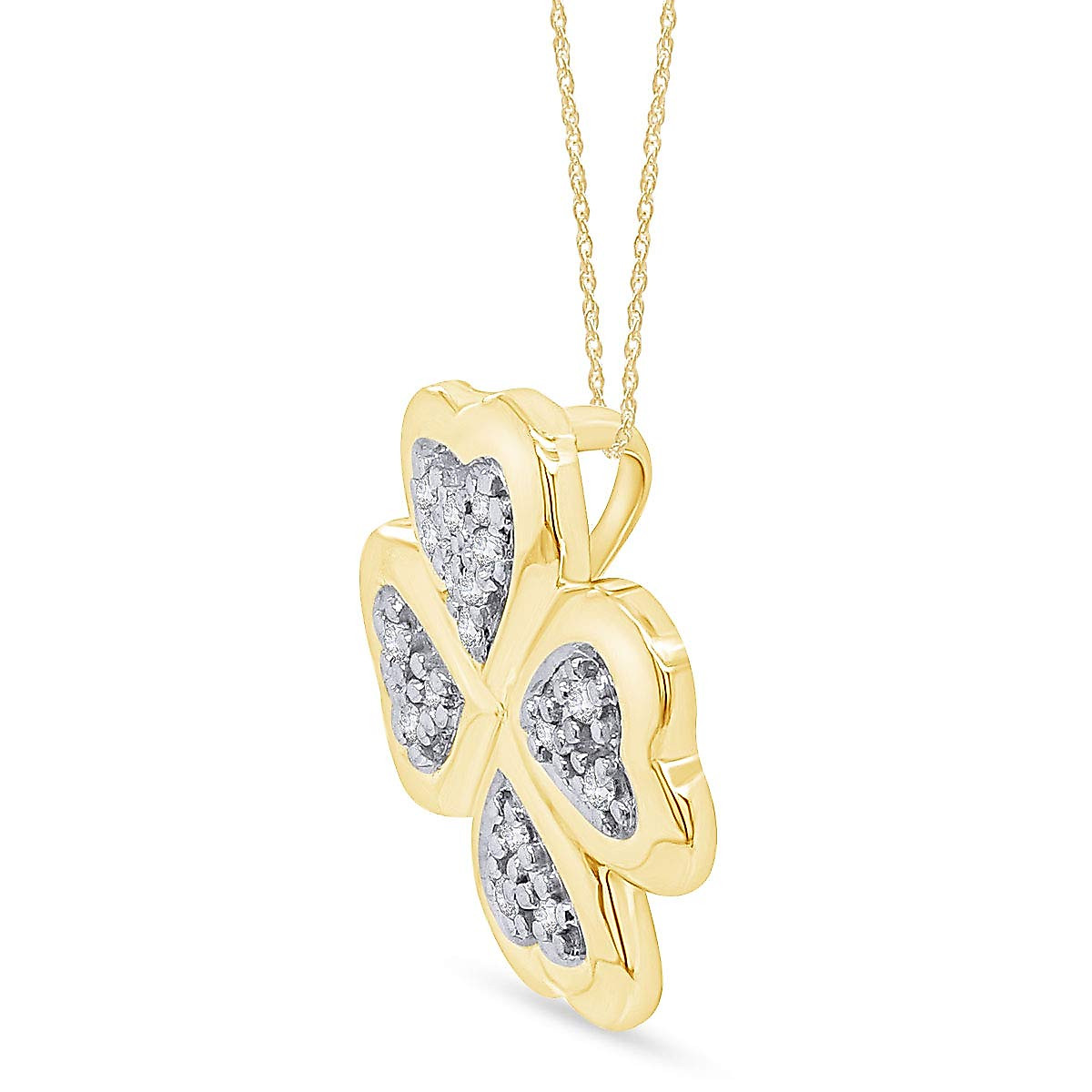 AFFY White Natural Diamond Clover Pendant Necklace in 14k Yellow Gold Over Sterling Silver (0.1 Ct)