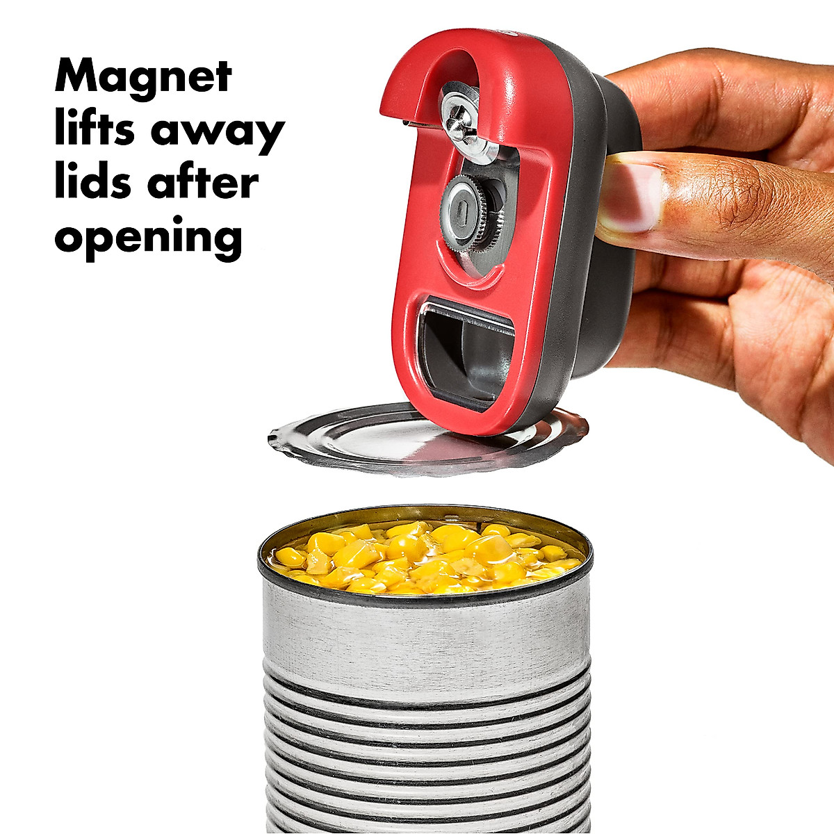 OXO Outdoor Kitchen Compact Can Opener with Built-In Bottle Opener,Red/Grey