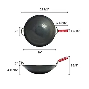 Thunder Group Iron Wok with Wood Handle, 16-Inch