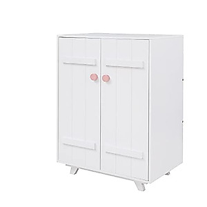 Bellemave Kids Wardrobe with Hanging Rod, Cute Wooden Wardrobe Closet with 2 Doors, Freestanding Wardrobe Cabinet, Storage Armoires for Boys Girls (White)