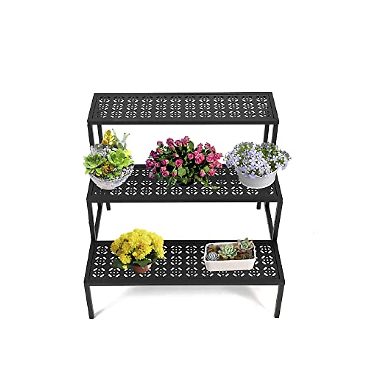 3-Tier Metal Plant Stand Indoor - Tiered Outdoor Plant Holder for Flower Pot Display, Garden Ladder Shelf Flower Step Mofesun (Straight)