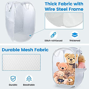 Mesh Pop Up Laundry Hamper - Foldable Laundry Basket with Durable Handles, Folding Mesh Laundry Basket for Dorm, Laundry Room, Bedroom, Rv(White)