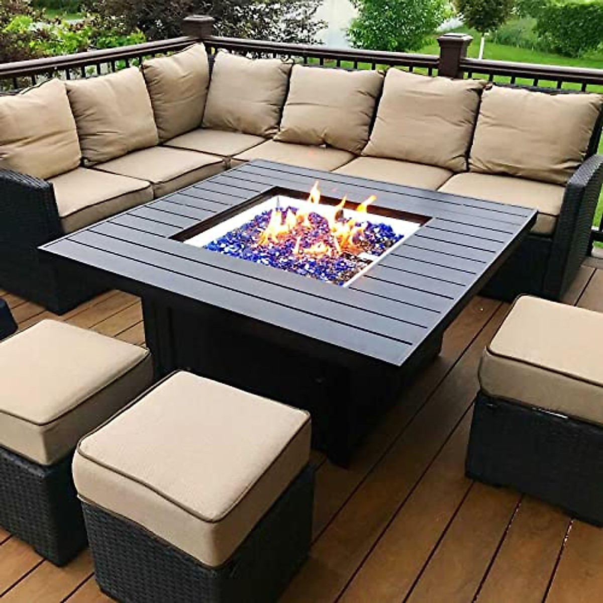 Grisun Fire Glass for Fire Pit, 1/2 Inch Mix 20 Pounds High Luster Reflective Tempered Glass Rocks for Natural or Propane Fireplace, Safe for Outdoors and Indoors Firepit Glass