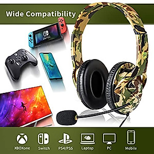 FNSHIP 3.5mm Port Wired Gaming Headset Stereo bass-Isolated Headphones with mic Volume Control Compatible for PS4 PS5 New X-Box One PSP PC Laptop Tablet PC Phone (Camouflage Green)