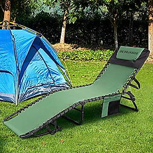 Outraveler Patio Folding Chaise Lounge,Outdoor Lounge Chair Sunbed,Camping Cot,Green