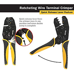 TITAN 11477 Ratcheting Wire Terminal Crimper Tool for Insulated Terminals, Fixed Jaw Crimper