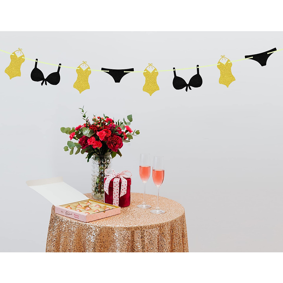 Bachelorette Banner Gold Black Glitter, Lingerie Party Decorations, Bachelorette Party Banner, Lingerie Shower Decorations, Bridal Shower Banner, Bra Panties Banner, Bachelorette Party Decorations