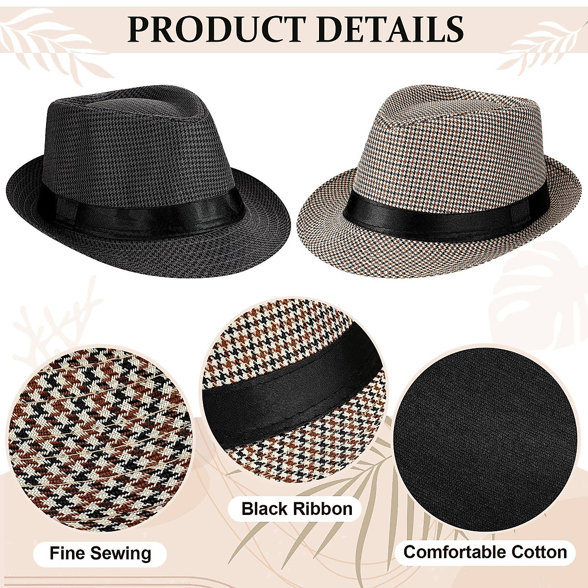 24 Pack Short Brim Straw Hats Unisex Cotton Houndstooth Trilby Hat with Black Band Seasonal Panama Sun Hat for Men Women Beach, 24 Colors