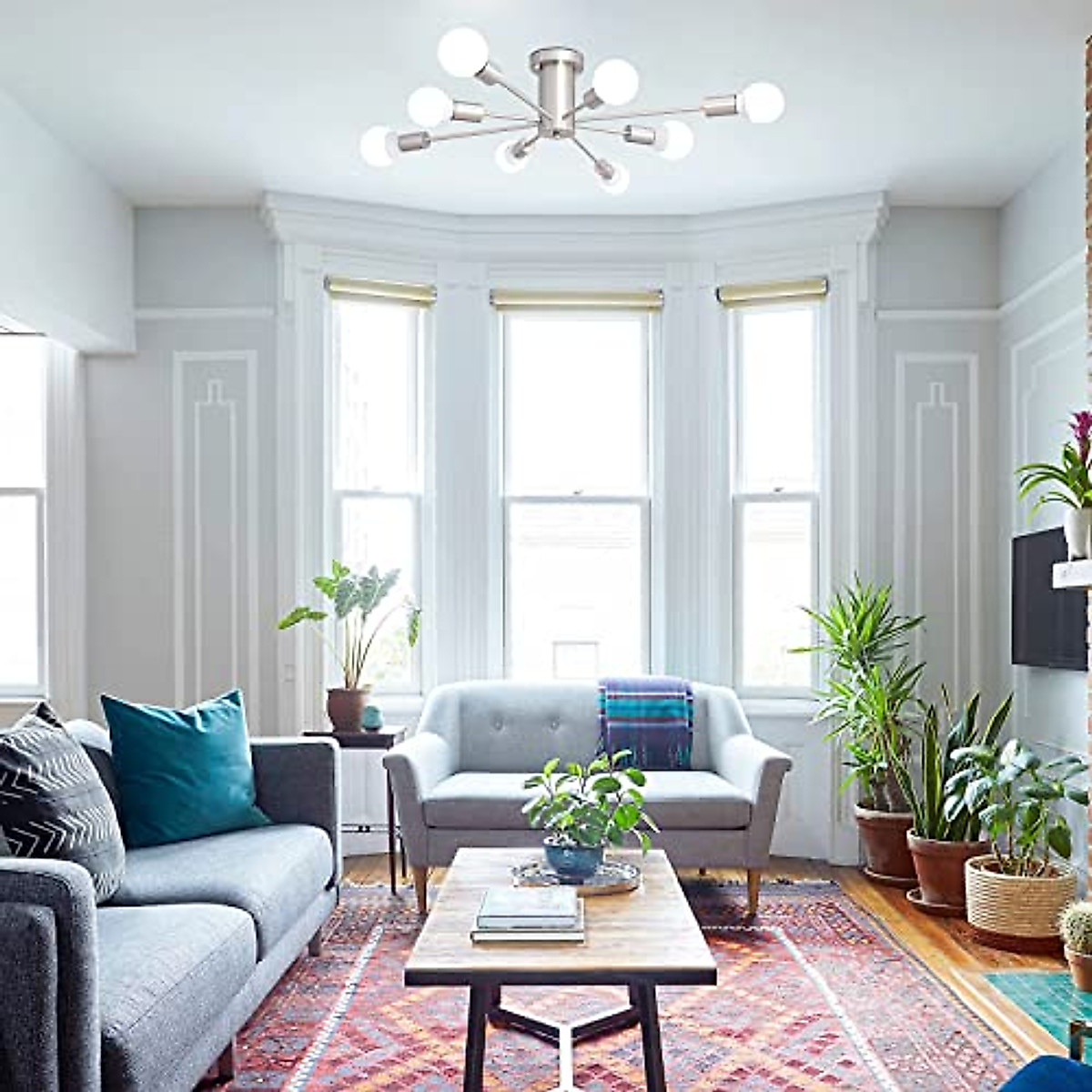 ALISADABOY Brushed Nickel 10 Light Sputnik Chandelier & 8 Light Nickel Sputnik Ceiling Light Fixture for Dining Room, Living Room, Kitchen, Entryway, Bedroom