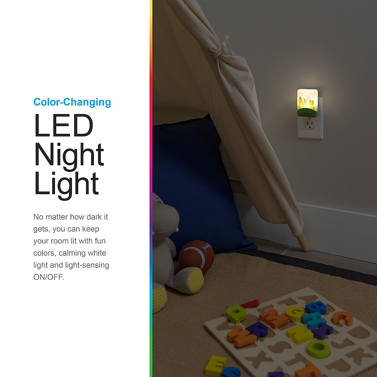 GE Color-Changing LED Night Light, Forest Design, Plugs Into Wall, Dusk To Dawn Sensor, For Kids Adults Bedroom Bathroom, Play Room, Nursery, 1 pack, 52711