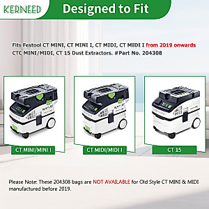 9 Pack 204308 CT Mini/Midi -2/5 Filter Bags Compatible with fes-tool CT MINI, CT MINI I, CT MIDI and CT MIDI I manufactured from 2019 onwards, CTC MINI/MIDI and CT 15