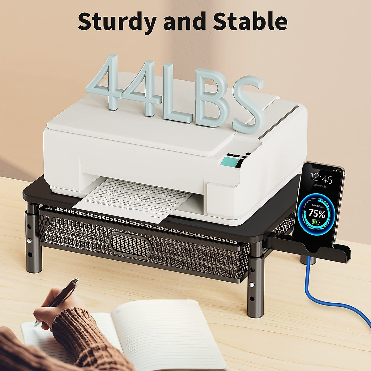 Zimilar Monitor Stand Riser with Metal Mesh Drawer, Height Adjustable Monitor Riser with Phone Holder for Computer, Laptop, Printer, Notebook, Premium Metal Computer Monitor Stand with Storage