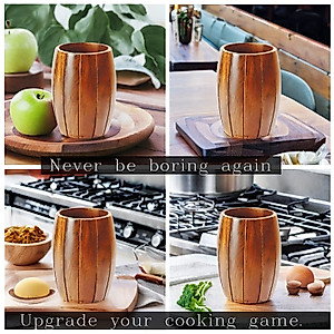 americancomfy Utensil Holder for Kitchen Counter Wooden Large Round Utensils Holder Barrel-Shape Multipurpose Utensil Storage Organizer Countertop Kitchen Utensil for christmas gift