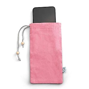EMF Protection Phone Sleeve by Halsa. Radiation Blocking Carrying Case, Pouch. 100 Silver Fiber Fabric Lined. Drawstring Closure. High Shielding. Lightweight & Portable. Fits in Pocket, Purse, Pink