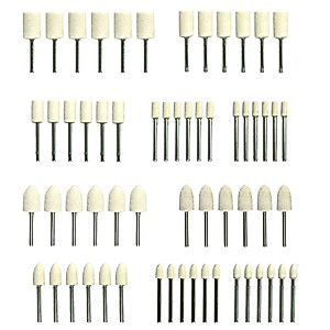 Luo ke 60 Pcs Wool Polishing Bits, 1/8 Inch Shank Compressed Wool Felt Polishing Kits Wool Mounted Mandrel Buffing Tool for Dremel