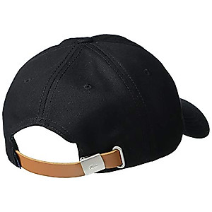 Lacoste mens Lacoste "Big Croc" Twill Adjustable Leather Strap Hat Cap, Black, One Size US