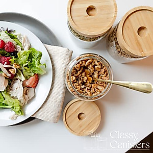 Set of 3 Airtight Glass Jars with Bamboo Lids - Decorative & Durable 16-Oz Borosilicate Glass Canisters Hold Coffee Beans, Tea, Flour, Sugar, Nuts, Candy, Bath Salts & More