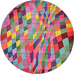 Unique Loom Estrella Collection Geometric, Abstract, Colorful, Modern, Eclectic Area Rug, 8 ft x 8 ft, Multi/Pink