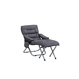 Lazy Chair with Ottoman, Foldable Modern Lounge Chair with Footrest & Armrest, Reclining Leisure Sofa Armchair Cozy Reading Chair for Bedroom/Office/Hosting/Living Room/Dorm Rooms/Garden, Grey