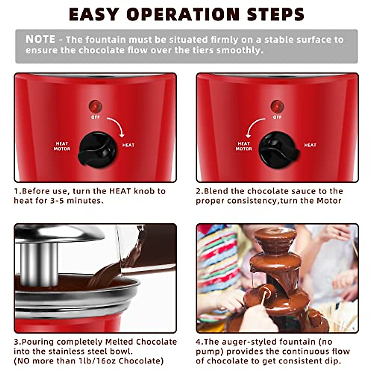 Outamateur Chocolate Fountain Machine,3-Tier Electric Melting Machine,16-Ounce Hot Chocolate Fondue Pot With 4PCS Food Forks for Sweet Treats,Fruits,Nuts,Marshmallows
