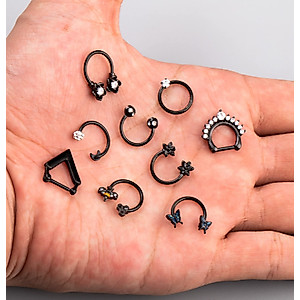 NICEIGHT 9PCS 16G Sugical Steel Horseshoe Septum Rings for Women Cartilage Hoop Helix Tragus Daith Piercing Bee Sunflower Body Jewelry B