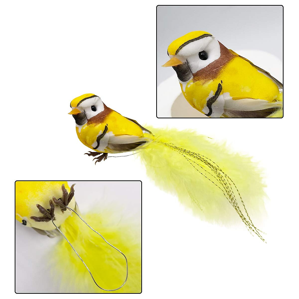 6pcs Colourful Artificial Birds with Feathers for Mini Christmas Tree Floral Arrangements Crafts Home Garden Party Decoration