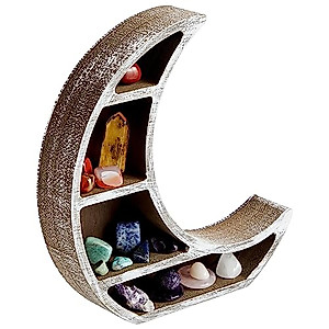 Farmlyn Creek Wooden Crescent Moon Shelf for Crystal Display, Essential Oils, Rustic-Style Home, Room Decor (Small, 10 x 10.2 x 2 in)