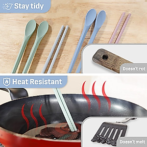 RECOHOME Reusable Long Silicone Cooking Chopsticks with Spoon 12 Inches Dishwasher Safe BPA-free Non-Slip Pastel Color Kitchen utensils Made in Korea (Pastel Grey)