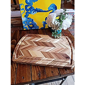 Lipper International Acacia Rect. Herringbone design Chopping board, side grooves, deep well, 18x12x1 Inches