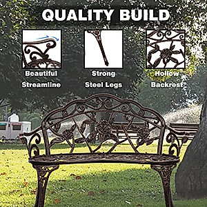PayLessHere Garden Bronze Park Bench Yard Furniture Cast Aluminum Rose Antique